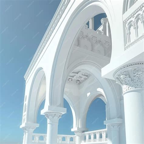 Traditional Greek Architecture With White Arch On Blue Sky Premium Ai