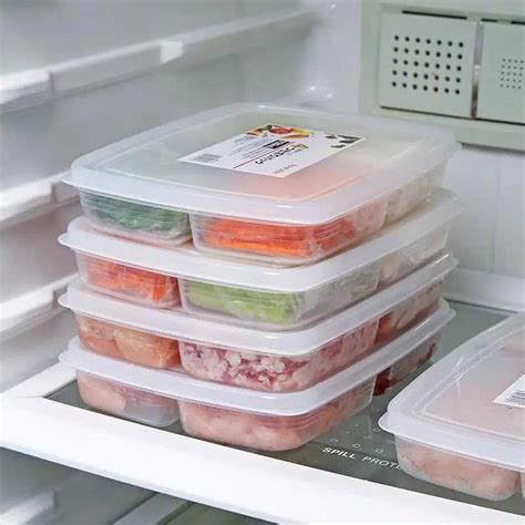냉장고 보관함 식품 등급 포장 상자 냉동 고기 칸막이 서브 팩 주방 도구 투명 4 그리드 1 개 위시버킷