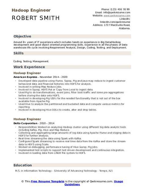 10 Hadoop Engineer Resume Samples And Templates For 2025