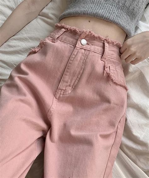 캣스트릿 무료배송 데미지무드 캐주얼 롱팬츠 연청 핑크 화이트