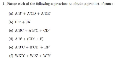 Solved 1 Factor Each Of The Following Expressions To Obtain