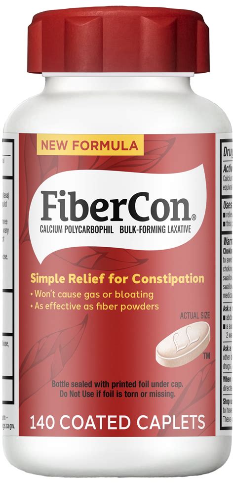 Fibercon Fiber Therapy Coated Caplets Constipation Relief With No Gas Or Bloating 140 Caplets