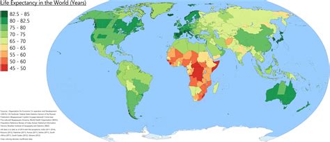 Life Expectancy In The World Map World World Map