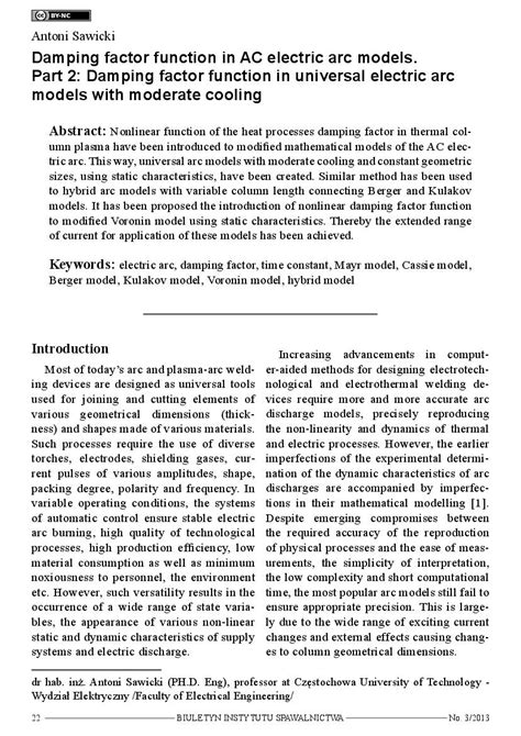 damping factor function in ac electric arc models part 2 damping