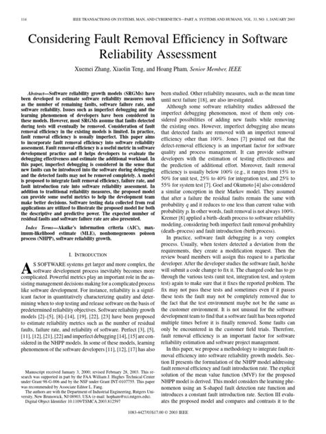 Considering Fault Removal Efficiency In Software Reliability Assessment