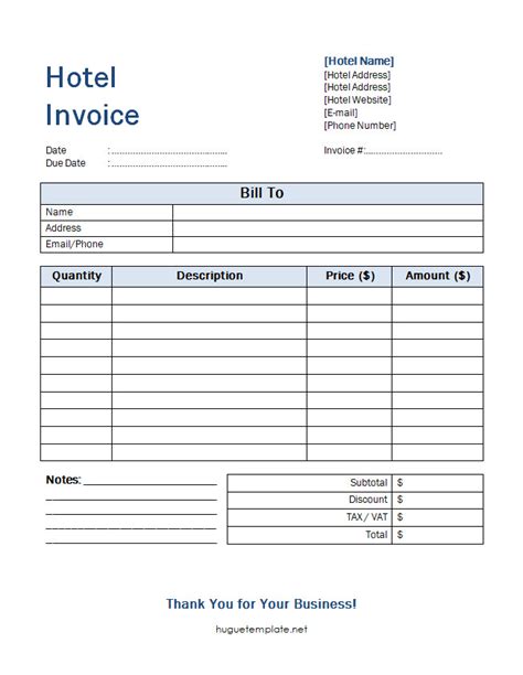 Free Hotel Invoice Template Word