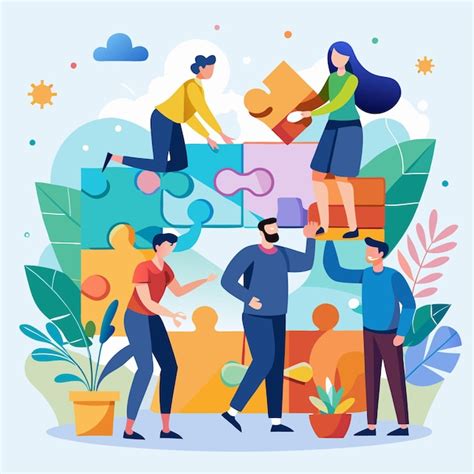 Teamwork People Completing Puzzle Together Premium Ai Generated Vector