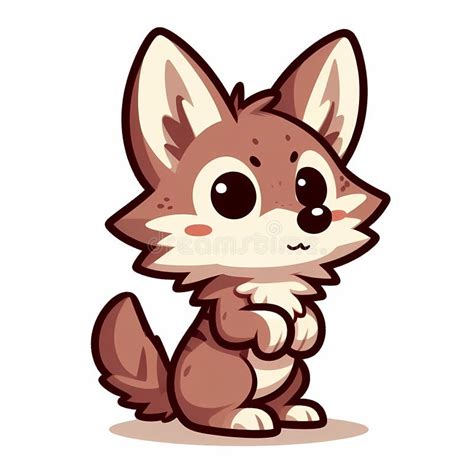 Cute Chibi Coyote Illustration In Flat Style On White Background Stock