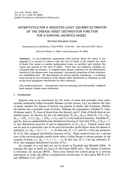 PDF Asymptotics For A Weighted Least Squares Estimator Of The Disease Onset Distribution