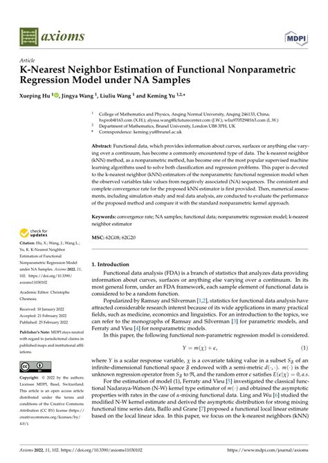 Pdf K Nearest Neighbor Estimation Of Functional Nonparametric
