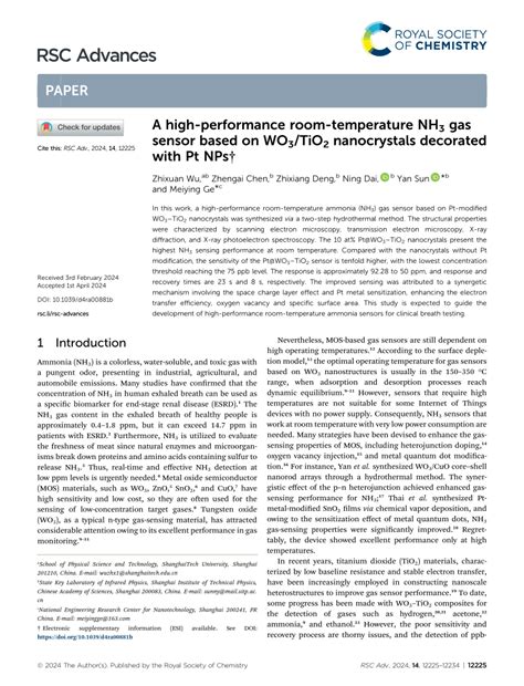 Pdf A High Performance Room Temperature Nh3 Gas Sensor Based On Wo3