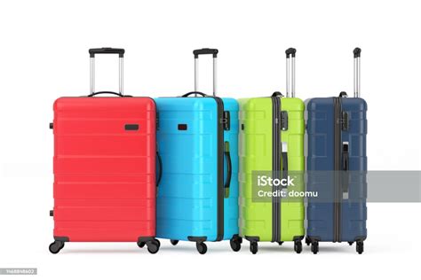 여행 휴가 개념입니다 현대 여러 가지 빛깔의 럭셔리 플라스틱 회색 가방 세트입니다 3d 렌더링 여행 가방에 대한 스톡 사진 및 기타 이미지 Istock