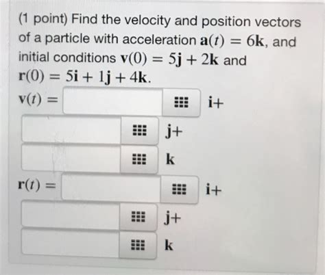 Solved Point Find The Velocity And Position Vectors Of A Chegg Com