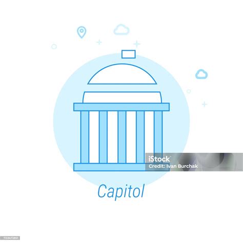 미국 국회 의사당 평면 벡터 일러스트 아이콘입니다 밝은 파란색 단색 디자인입니다 편집 가능한 스트로크 Congress에 대한 스톡 벡터 아트 및 기타 이미지 Istock