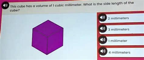 This Cube Has A Volume Of 1 Cubic Millimeter What Is The Side Length Of The Cube
