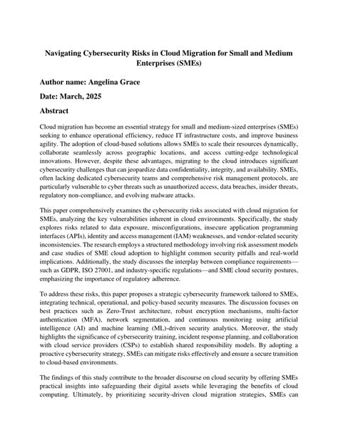 Pdf Navigating Cybersecurity Risks In Cloud Migration For Small And Medium Enterprises Smes