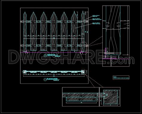 168 Cad Drawing Of Wooden Fence Elevation And Section Details