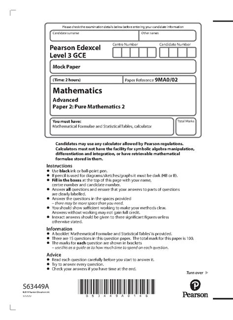 0s2 9ma0 01 Pure 1 Mock Set 2 Mark Scheme Pdf Mark Scheme Mock