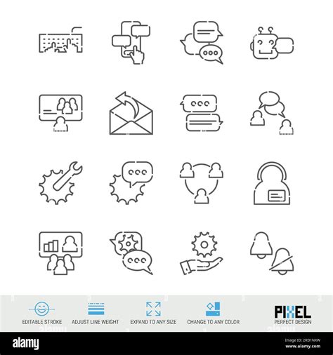 Support Connection Assistance Related Vector Line Icon Set Isolated