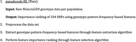 high level pseudocode of the feature extraction and selection stage