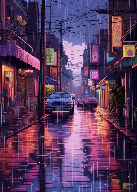 Rain City Pixel 16bit Art Poster By Minh Ha Displate