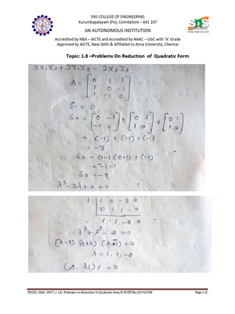 unit 1 problems on reduction of quadratic form pdf career and