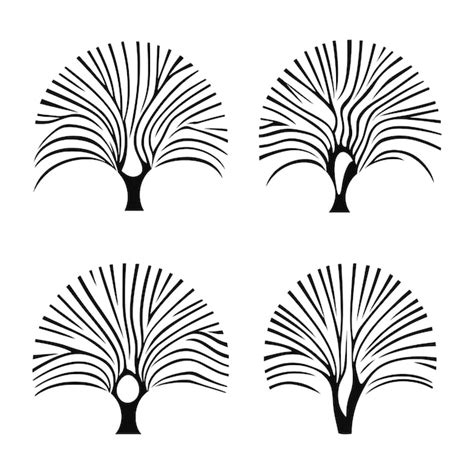 Premium Vector Set Of Stylized Trees Black On White