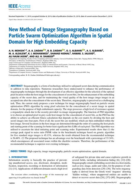 Pdf New Method Of Image Steganography Based On Particle Swarm
