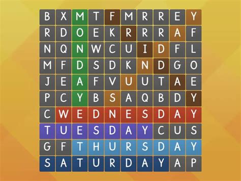 Дни недели кроссворд Wordsearch