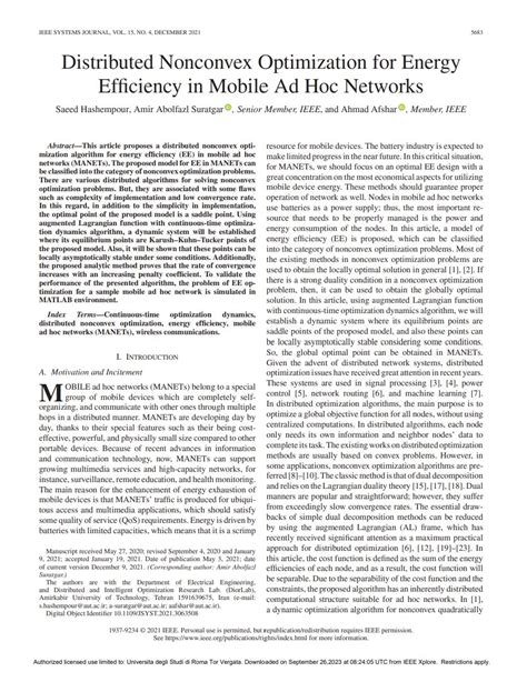 New Article On Distributed Nonconvex Optimization For Mobile Ad Hoc