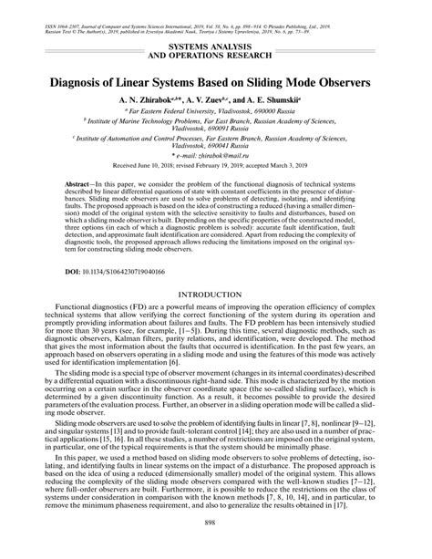Pdf Diagnosis Of Linear Systems Based On Sliding Mode Observers
