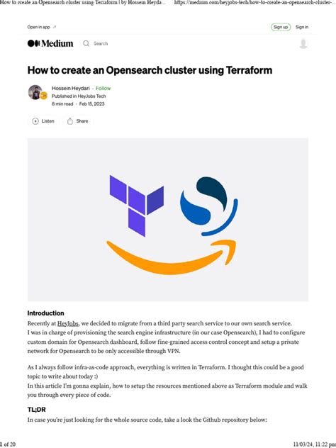 how to create an opensearch cluster using terraform by hossein heydari