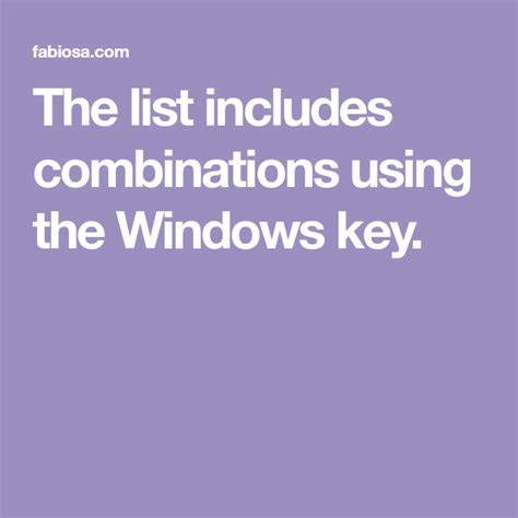 the list includes combinations using the windows key combination