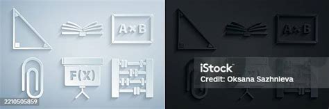 칠판 종이 클립 주판 열린 책 및 삼각형 수학 아이콘을 설정합니다 벡터 0명에 대한 스톡 벡터 아트 및 기타 이미지 0명 3차원 형태 검은색 Istock