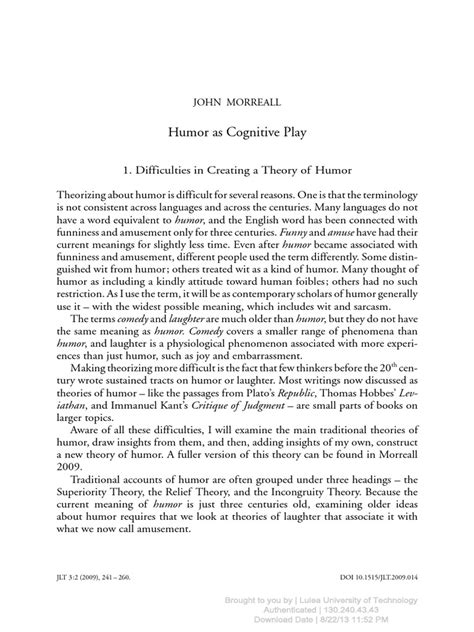 Morreall Gognitive Play Pdf Laughter Humour