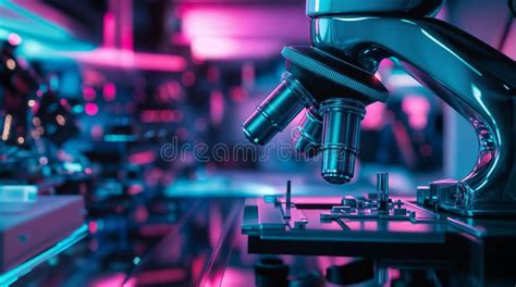 Modern Microscope Analyzing Samples In A Futuristic Laboratory With