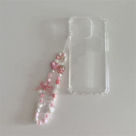 아무아 딸기스트랩 비즈스트랩 핸드폰 키링 핑크 위시버킷