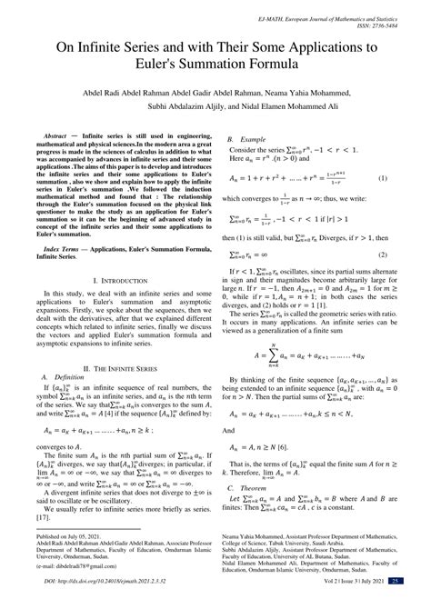 Pdf On Infinite Series And With Their Some Applications To Eulers