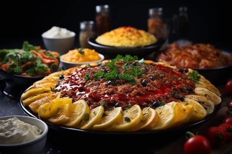 Premium AI Image Delicious Food Arrangement On Table Ai Generated