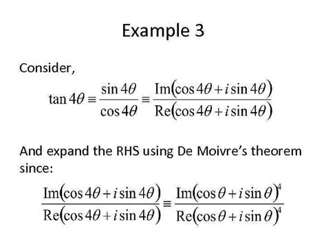 Complex Numbers More Examples Using De Moivre S Theorem