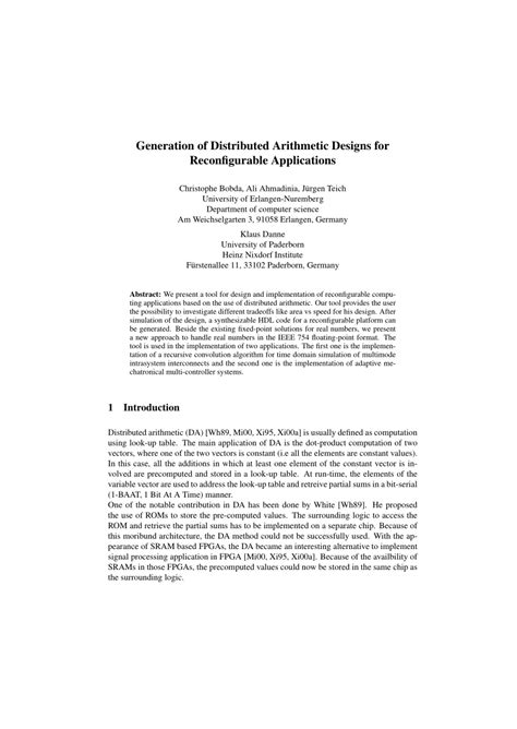 Pdf Generation Of Distributed Arithmetic Designs For Reconfigurable