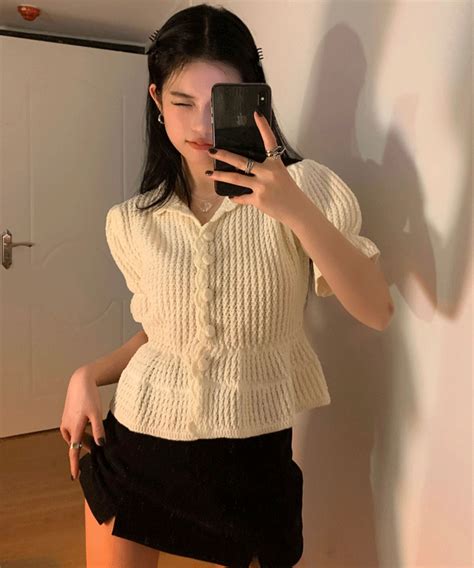 [당일출고] 몽글몽글 미카 퍼프 뜨개 반팔 가디건 에이블리