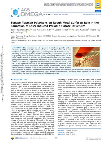 Pdf Surface Plasmon Polaritons On Rough Metal Surfaces Role In The Formation Of Laser Induced