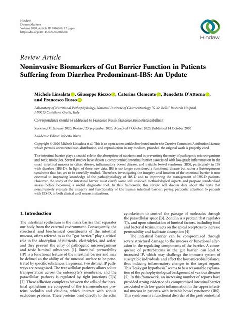 Pdf Noninvasive Biomarkers Of Gut Barrier Function In Patients