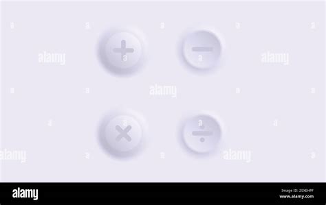 Mathematical Symbols 3d Circle Shapes Button Neomorphism Style Vector