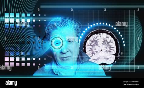 Artificial Intelligence Concept Head Face With Cybernetic Digital