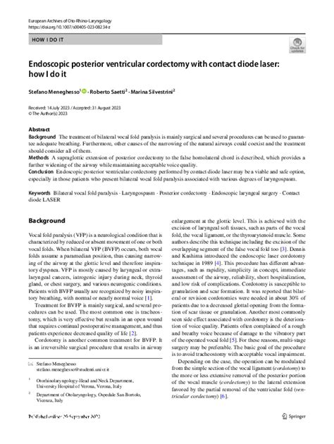 Endoscopic Posterior Ventricular Cordectomy With Contact Diode Laser