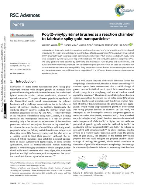Pdf Poly2 Vinylpyridine Brushes As A Reaction Chamber To Fabricate Spiky Gold Nanoparticles