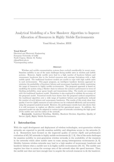 pdf analytical modelling of a new handover algorithm to univagora