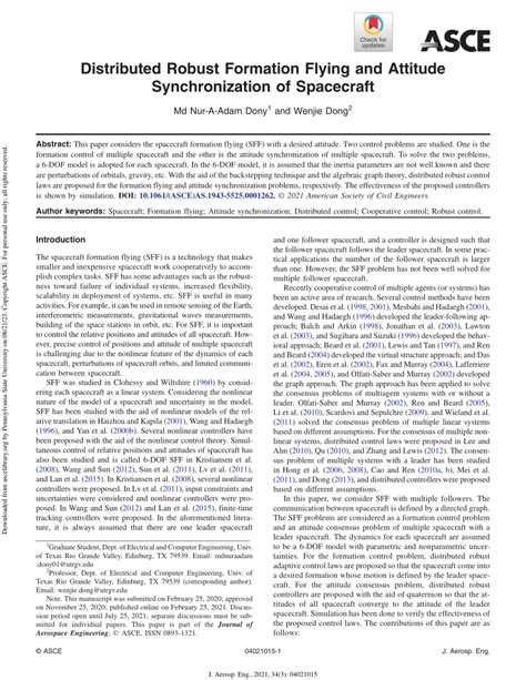 Pdf Distributed Robust Formation Flying And Attitude Synchronization Of Spacecraft